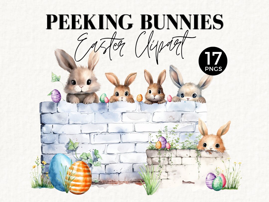 Easter Bunny Peeking Clipart, Cute Rabbit Illustration, Looking Over ...