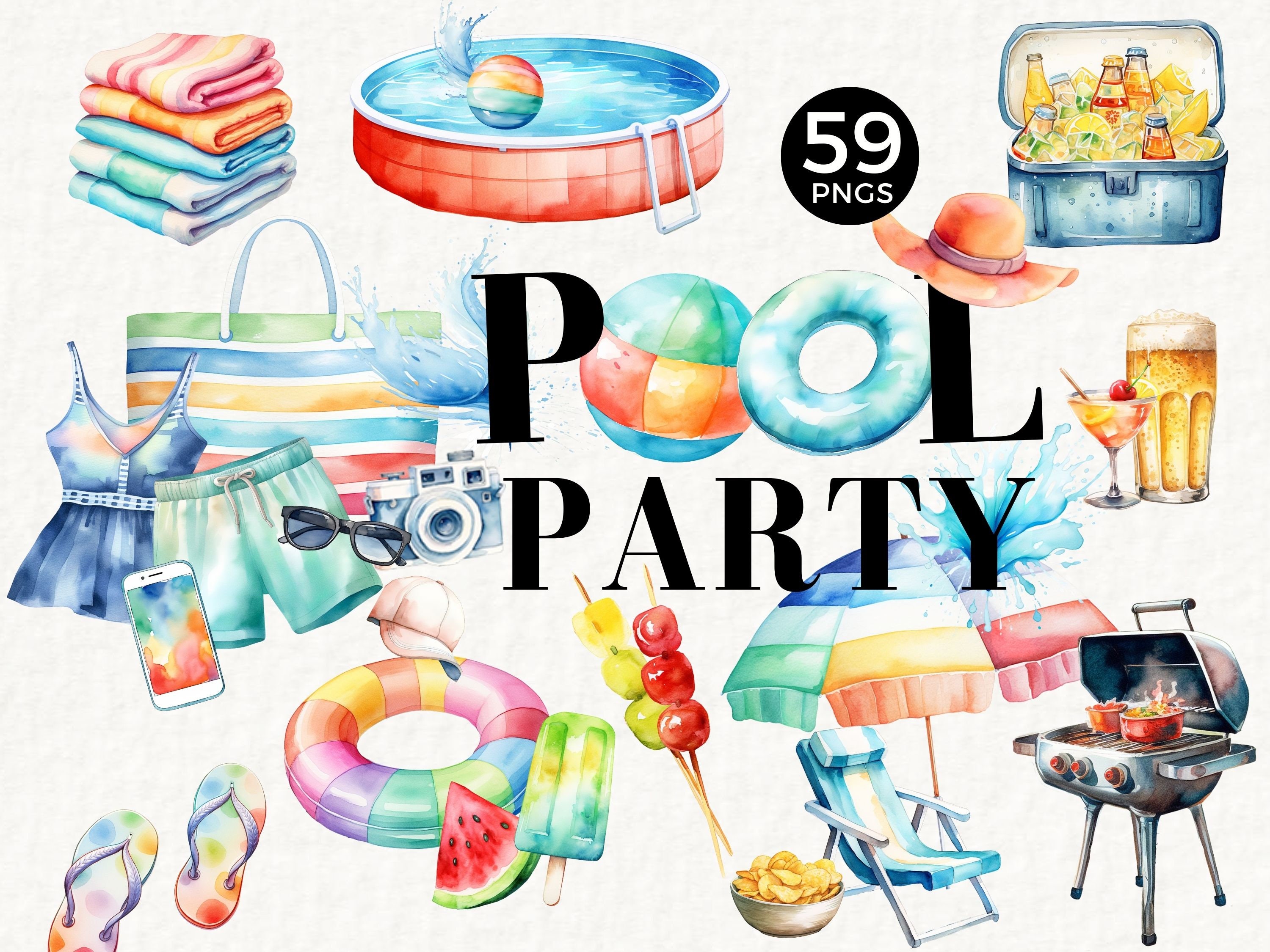Pool Party Clipart, Summer Bundle, Make a Splash PNG, Swimming Party ...