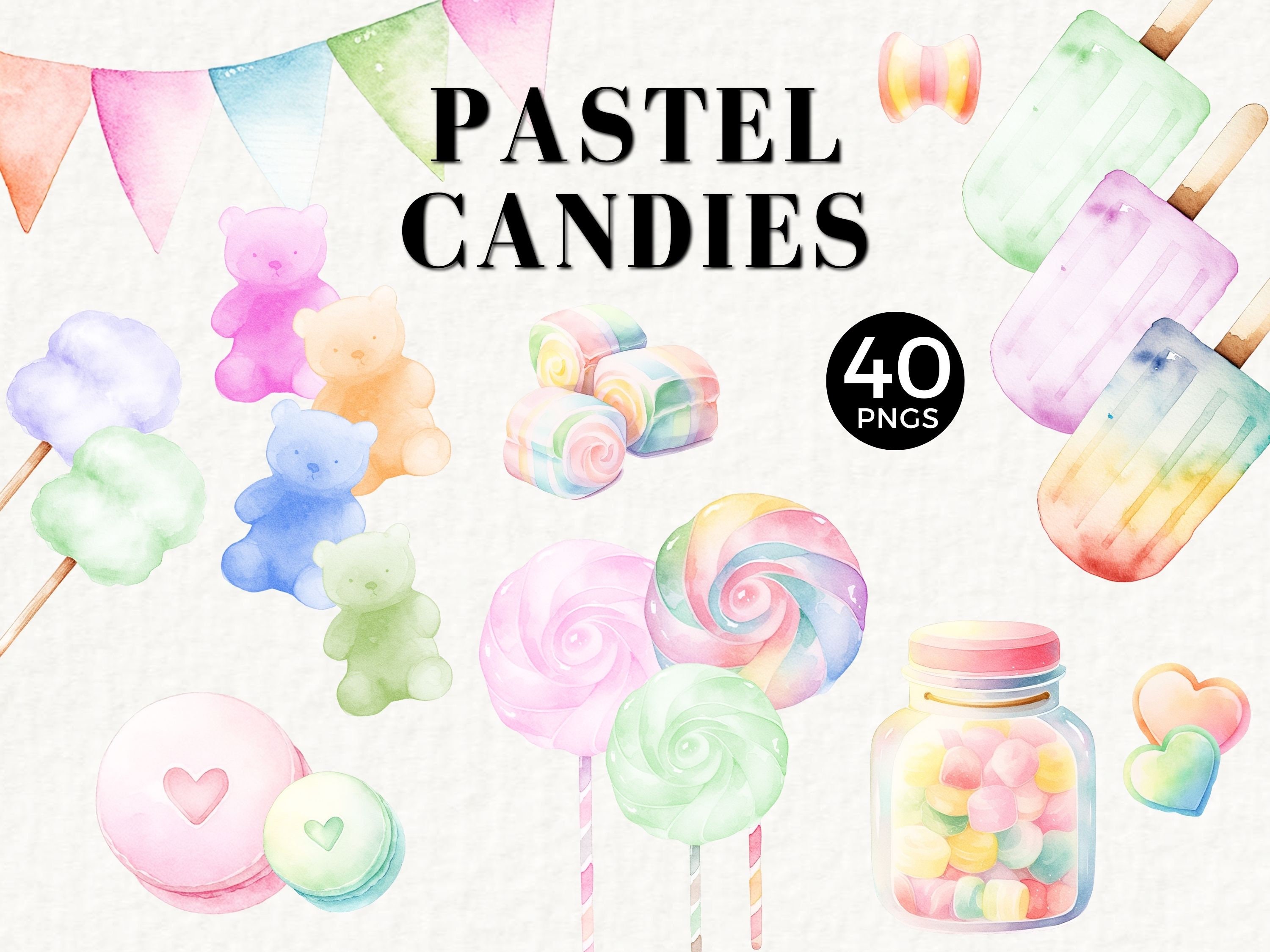 Gummies Candy Clipart, Pastel Candy Themed Party, Sweet Treats ...