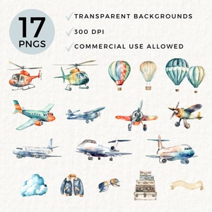 Aviation Clipart Bundle With Seamless Digital Paper, Helicopter, Cute ...