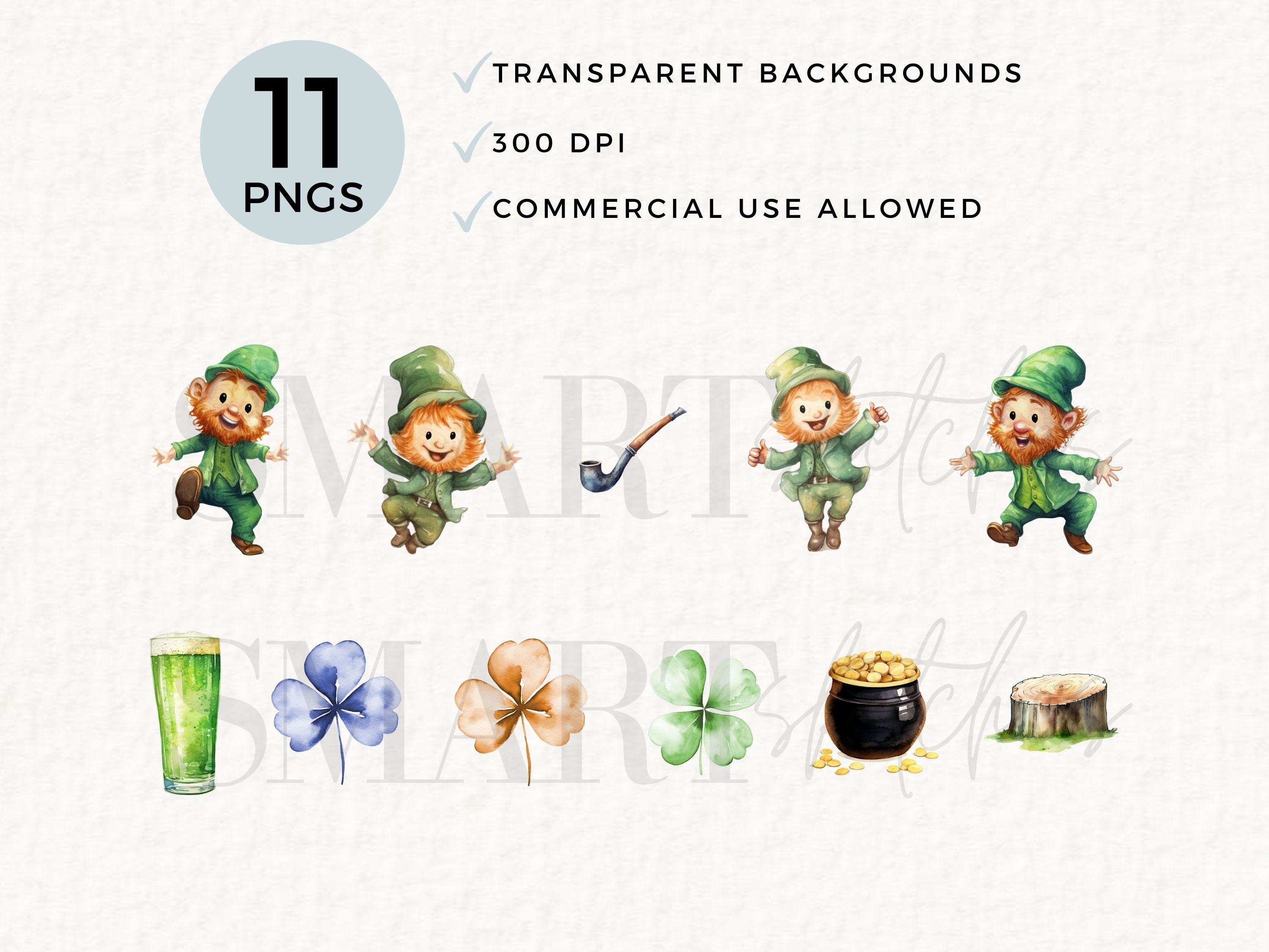 Leprechaun Clipart, St Patrick's Day PNG, Pot O Gold, Rainbow Four Leaf ...
