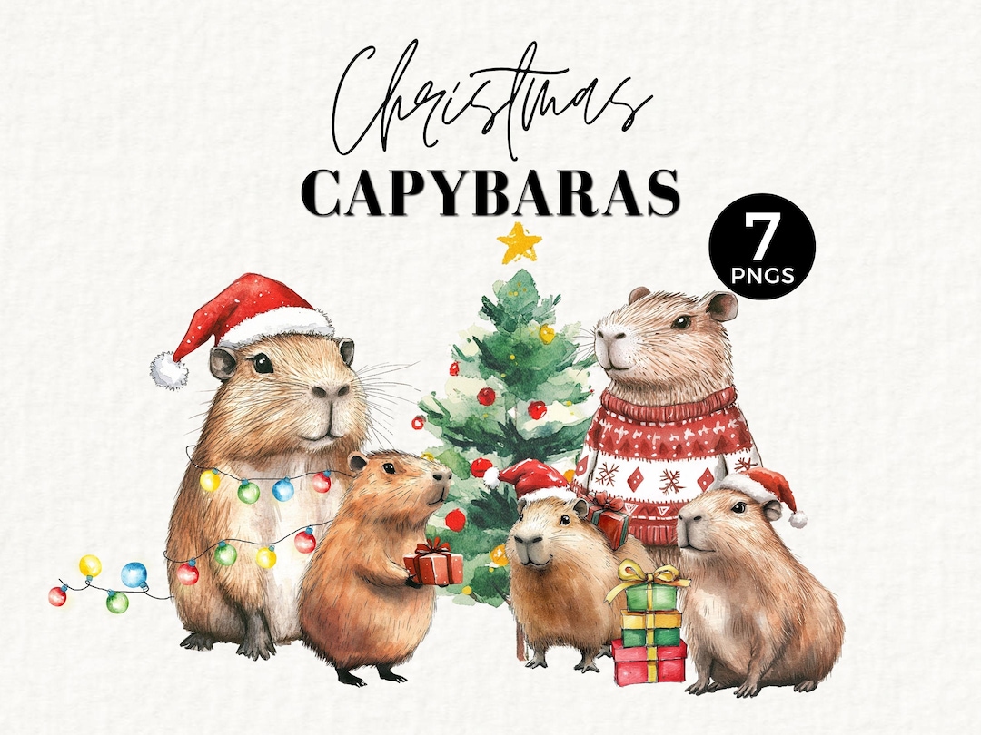 Christmas Capybara Clip Art, Commercial Use for Ornament, Gift Tags ...