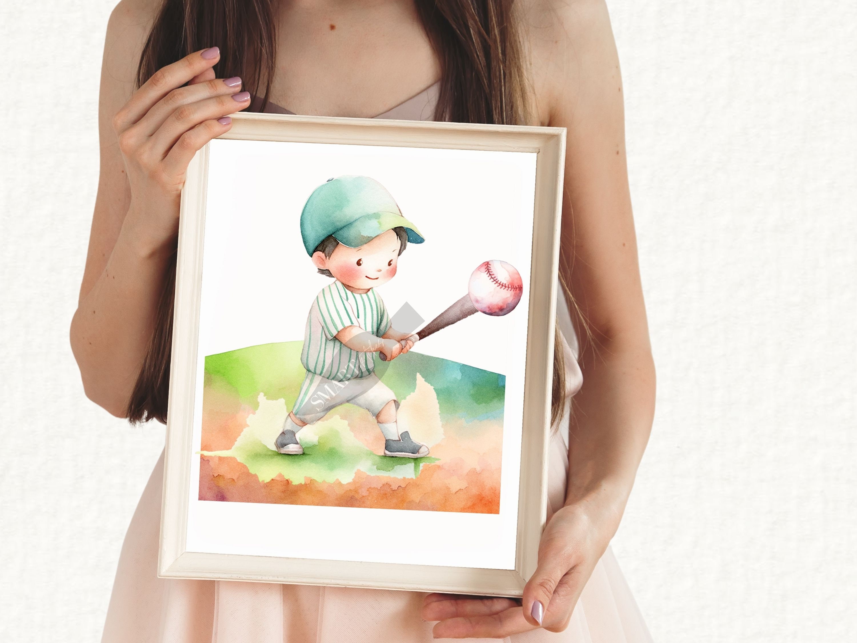 Baseball Watercolor Clipart Kids Playing Baseball Boys - Etsy
