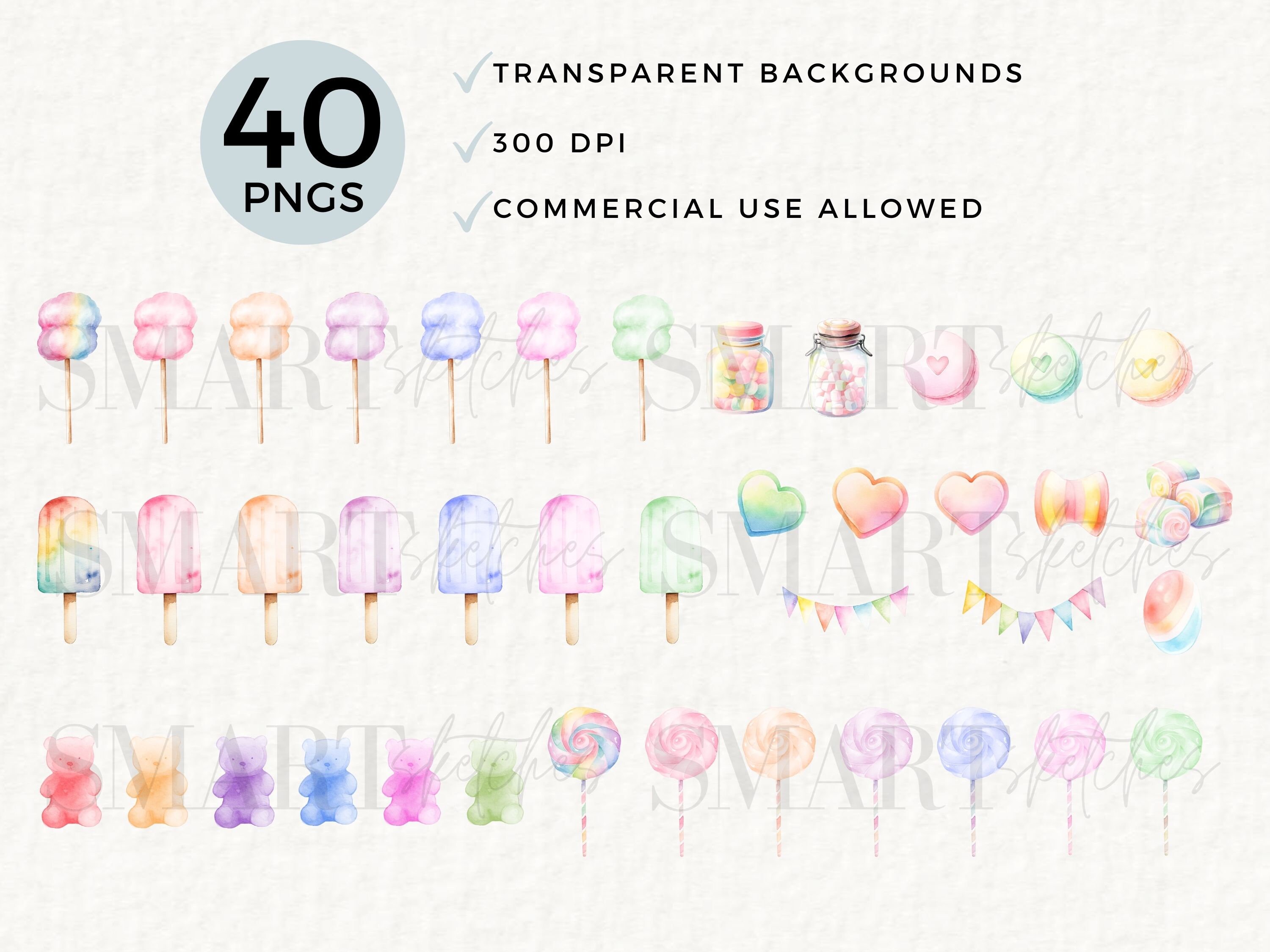Gummies Candy Clipart, Pastel Candy Themed Party, Sweet Treats ...