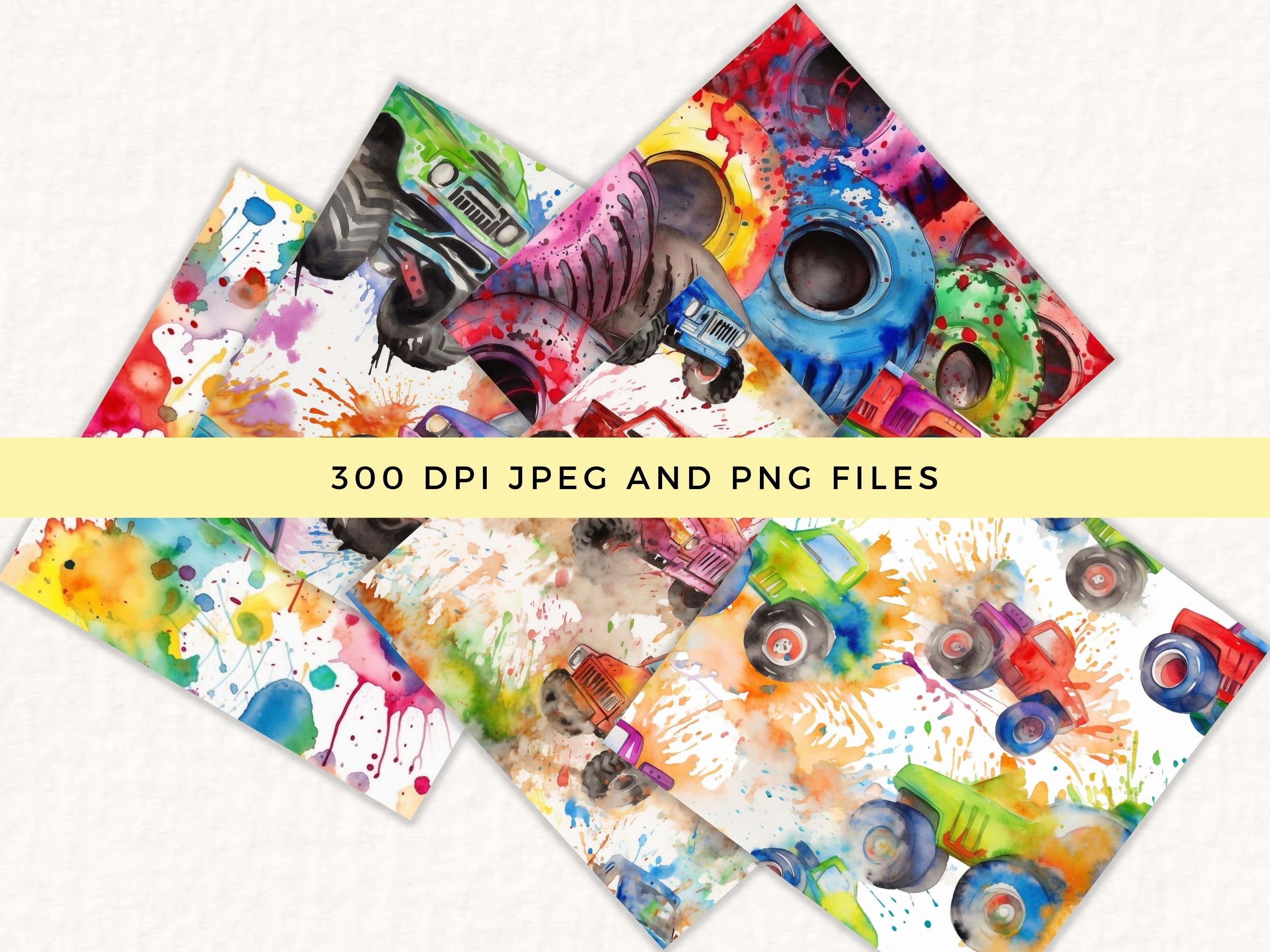 Monster Truck Digital Paper 10 Pack, Seamless, Commercial Use, Use for ...