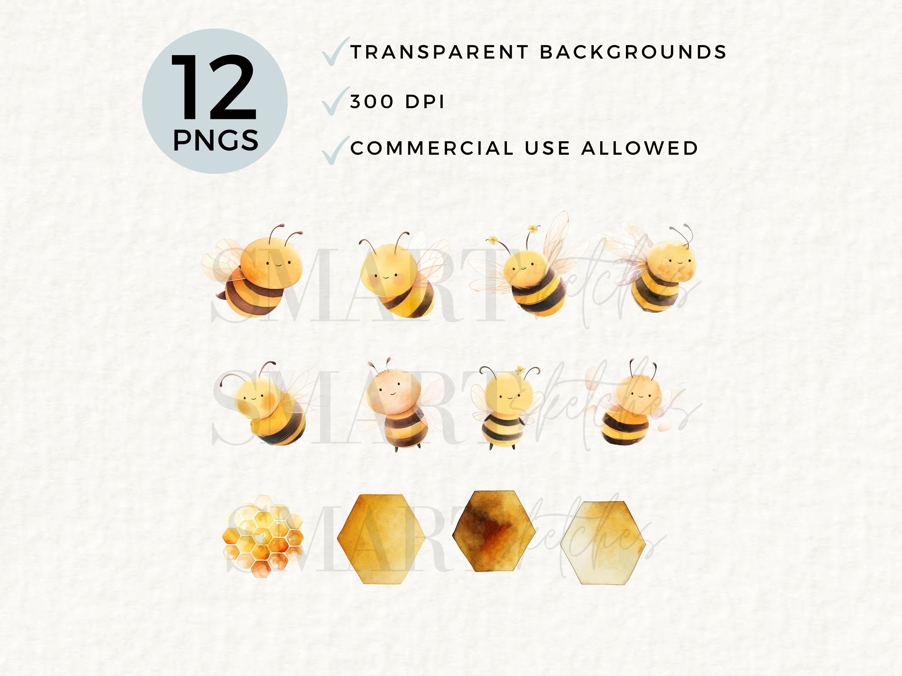 Cute Bee Watercolor Clipart, Honey Bee, Nursery Decor, Instant Download ...