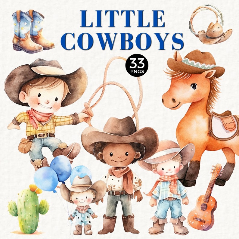 Cute Cowboy Clipart, Cowboy Boot PNG, Watercolor Western Graphics ...