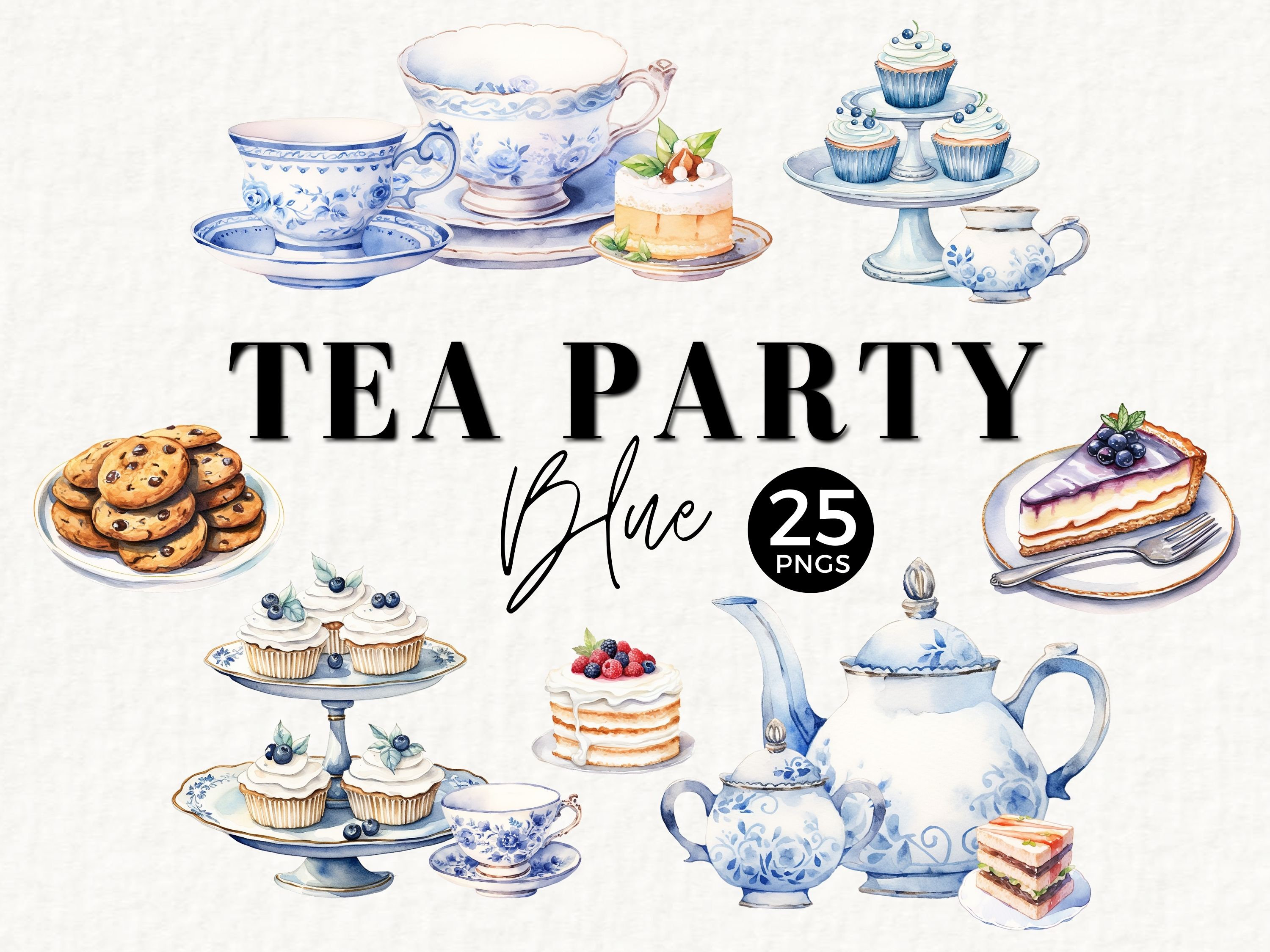 Blue Tea Cup Clipart PNG Vintage Tea Set Silverware Tea - Etsy