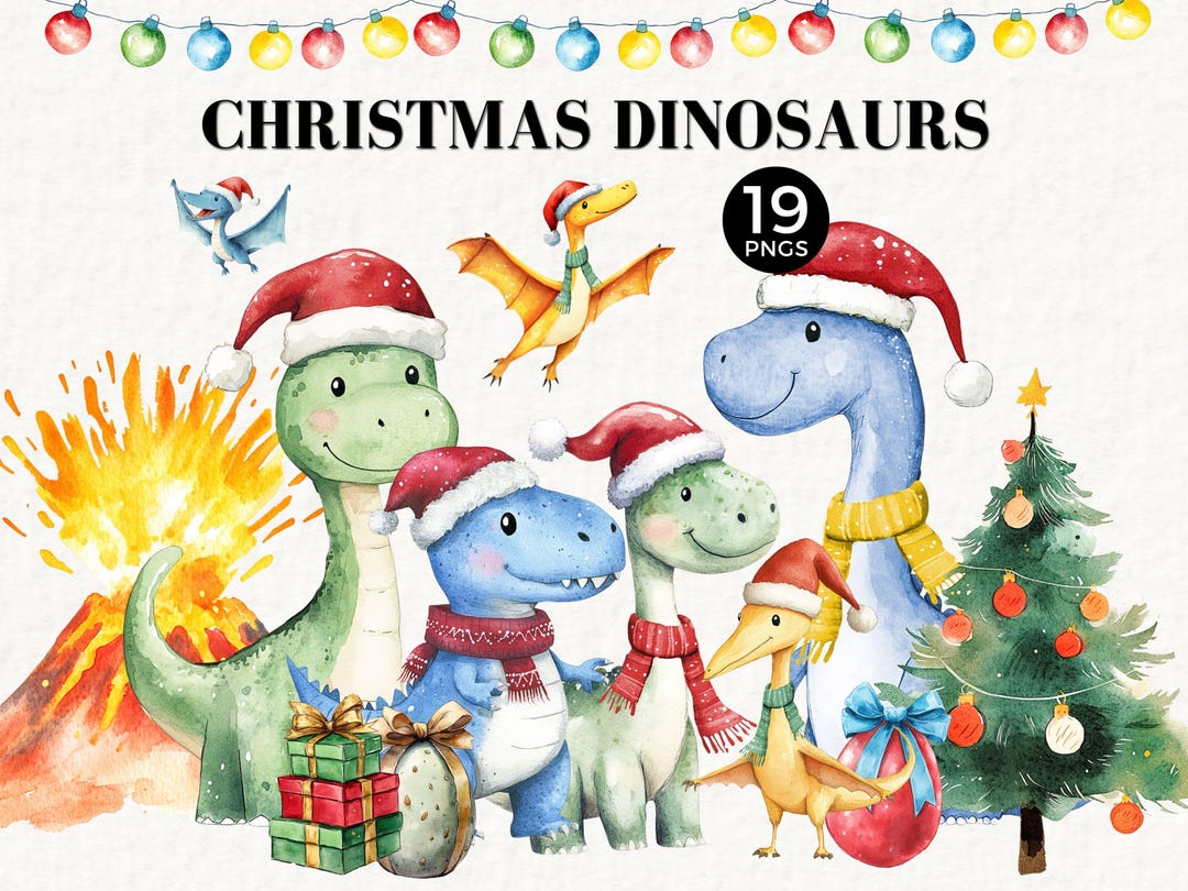 Christmas Dinosaur Clipart, Cute PNG, Dino in Santa Hat, Winter ...