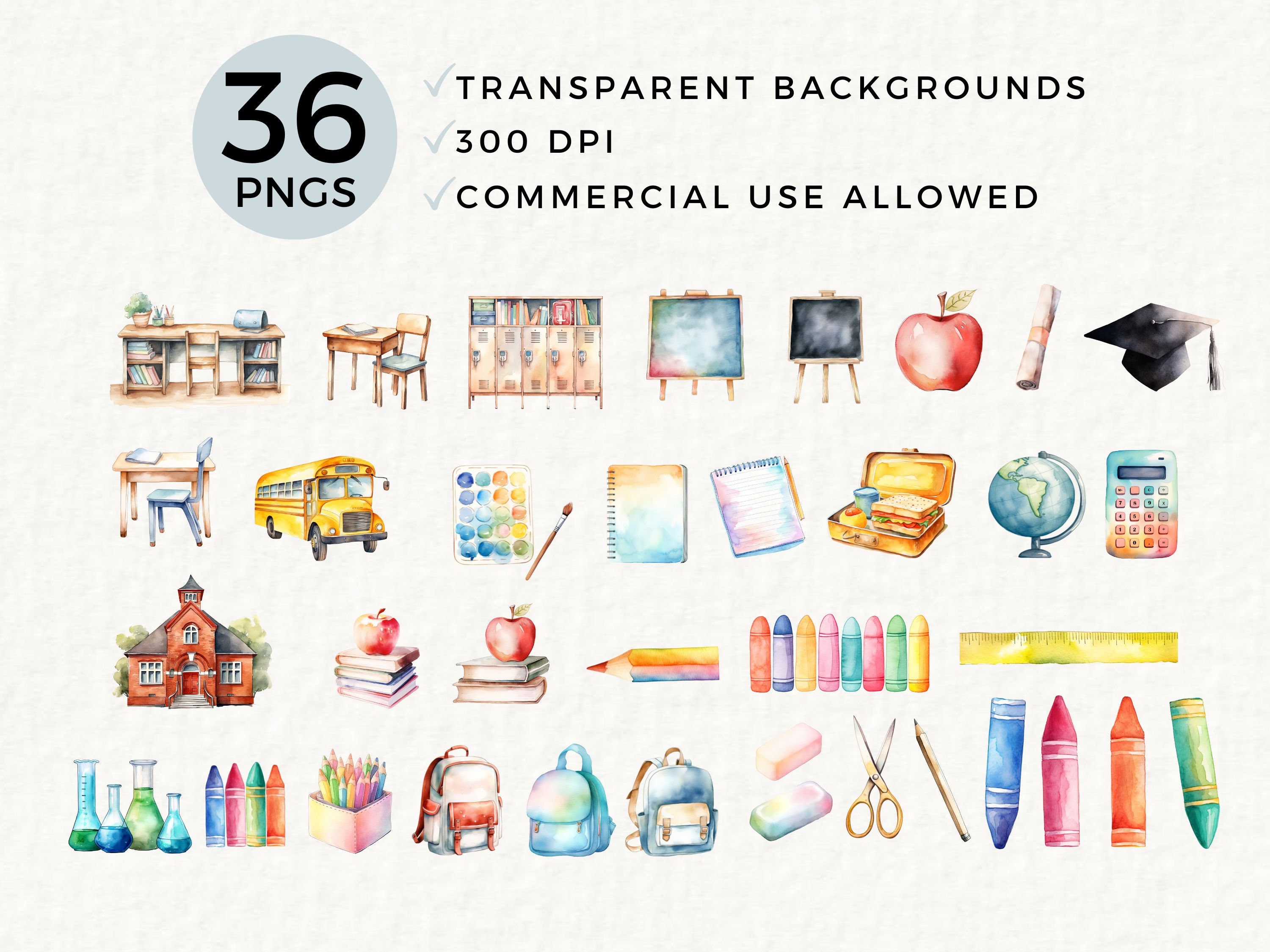 Cute School Supplies Clipart Back to School Classroom - Etsy