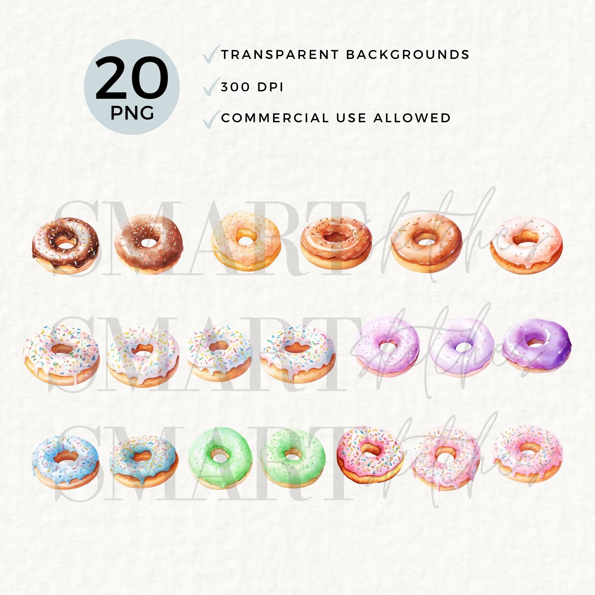 Watercolor Donuts Clipart, Two Sweet Clipart, Donut Party, Transparent ...