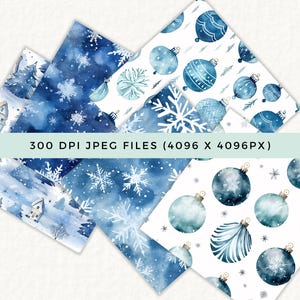 Blue Christmas Digital Paper, SEAMLESS Xmas Background, Commercial Use ...