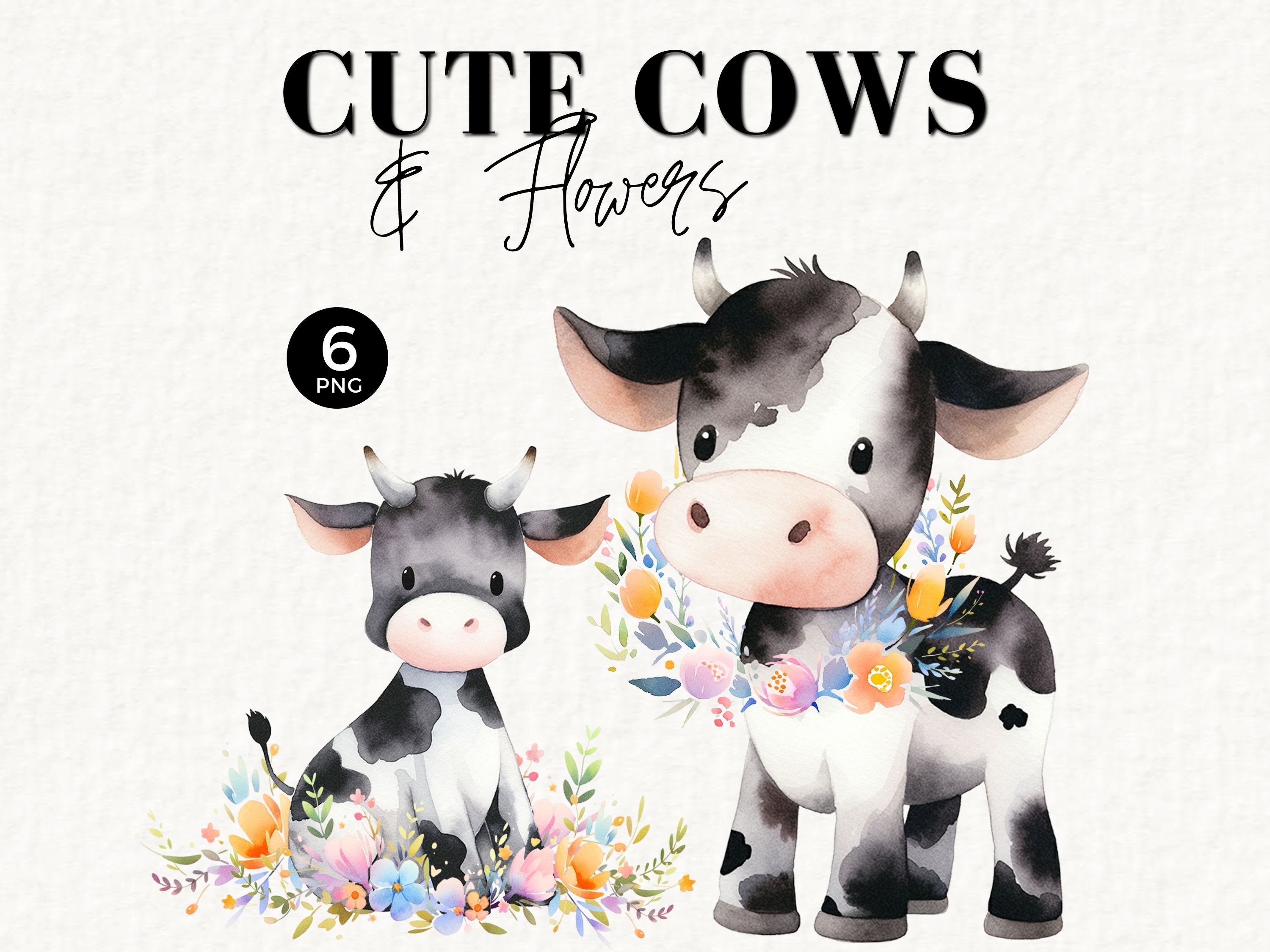 Cute Cow With Flowers, Floral Cow Clipart, Nursery Decor, Holy Cow ...