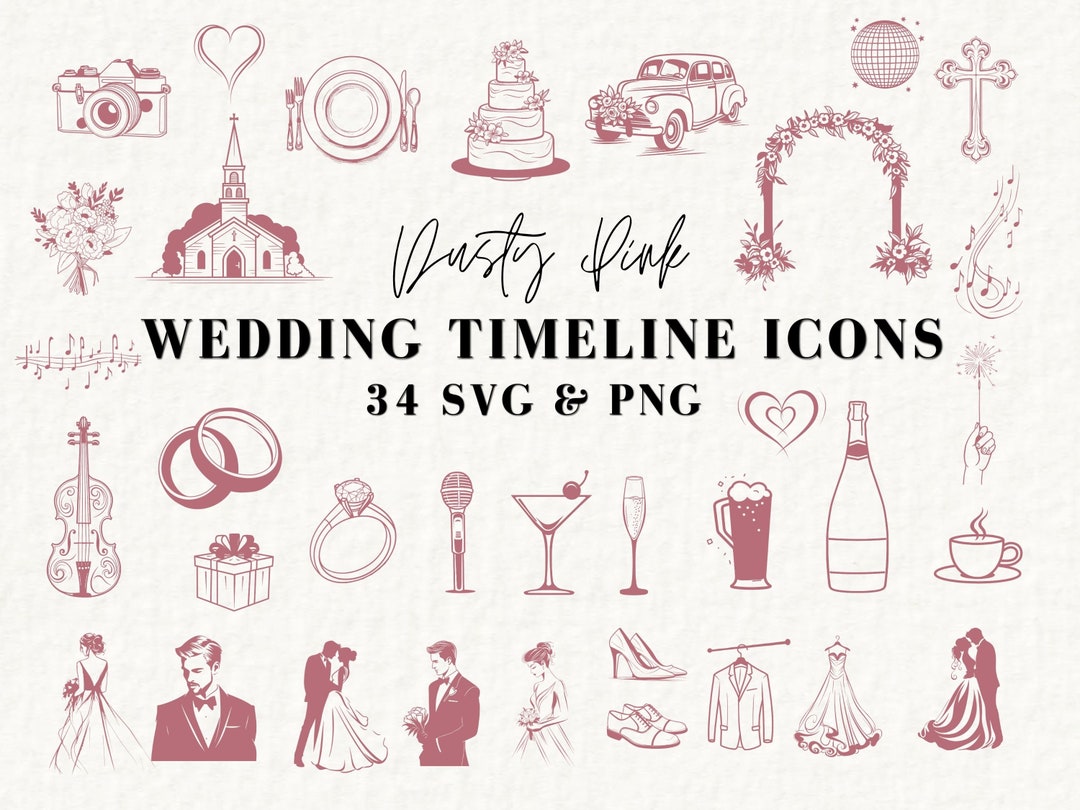 Wedding Timeline Icons, Rose Gold, Marriage Icon Pack, Pink Wedding ...
