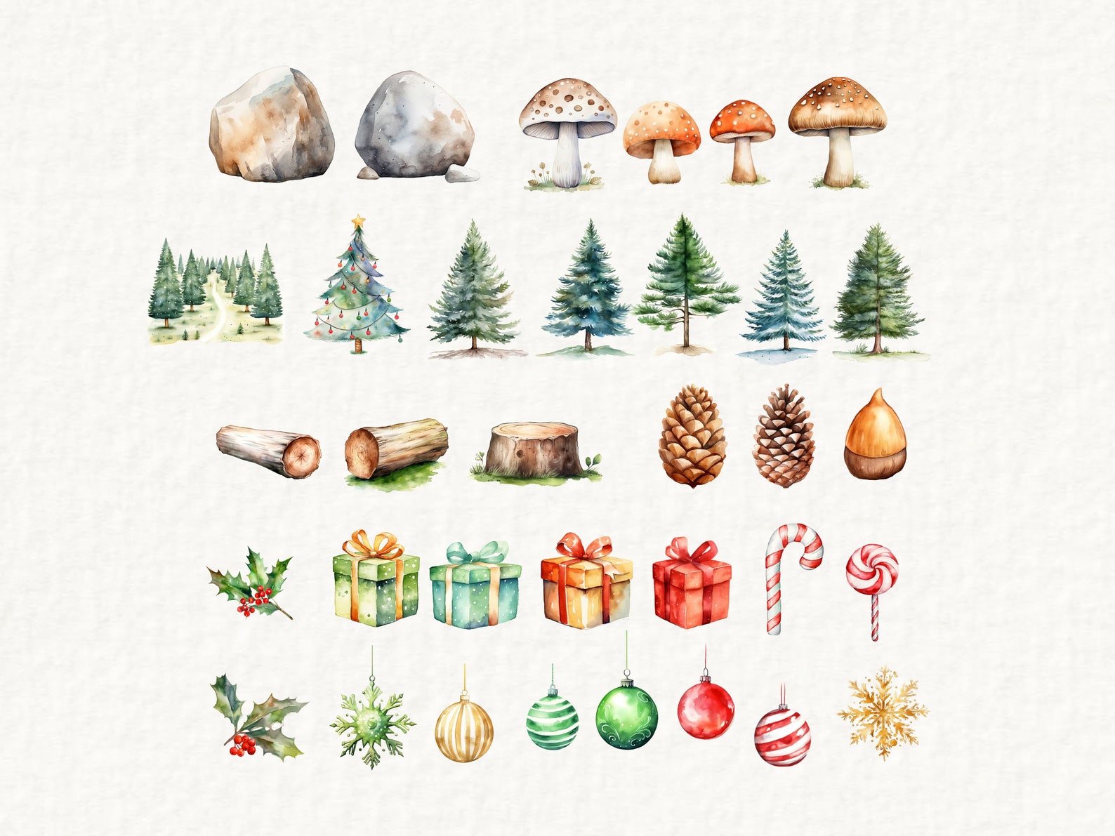 Woodland Christmas Clipart, Watercolor Winter, Cute Forest Animal ...