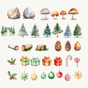 Woodland Christmas Clipart, Watercolor Winter, Cute Forest Animal ...