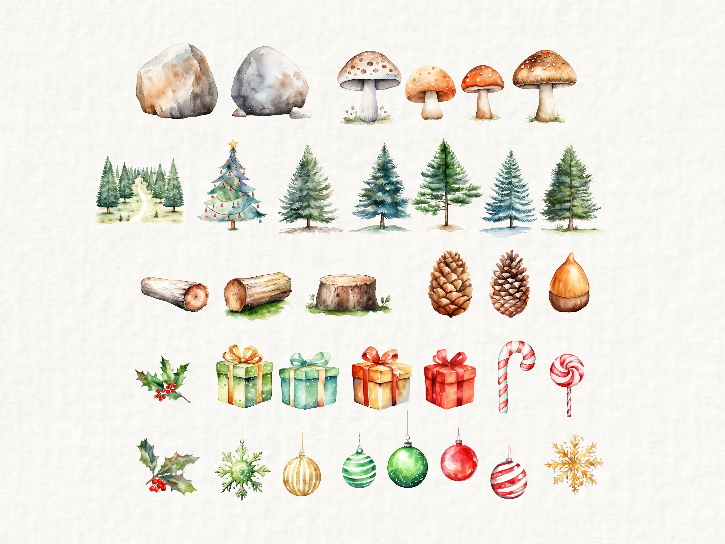 Woodland Christmas Clipart Watercolor Winter Cute Forest - Etsy UK