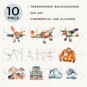 Aviation Clipart, Vintage Watercolor Planes, Boy Baby Shower, Nursery ...