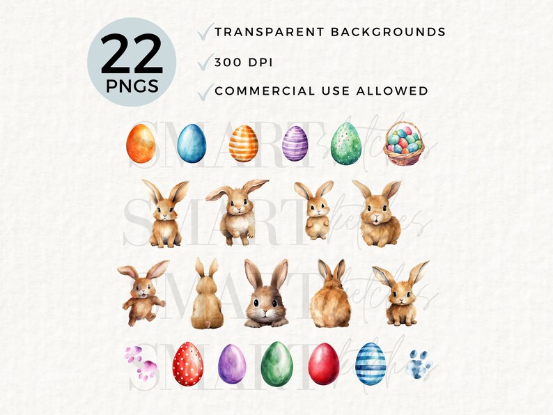 Hoppy Easter Clipart Bundle, Pretty Eggs, Bunnies, Rabbits, Peeking ...