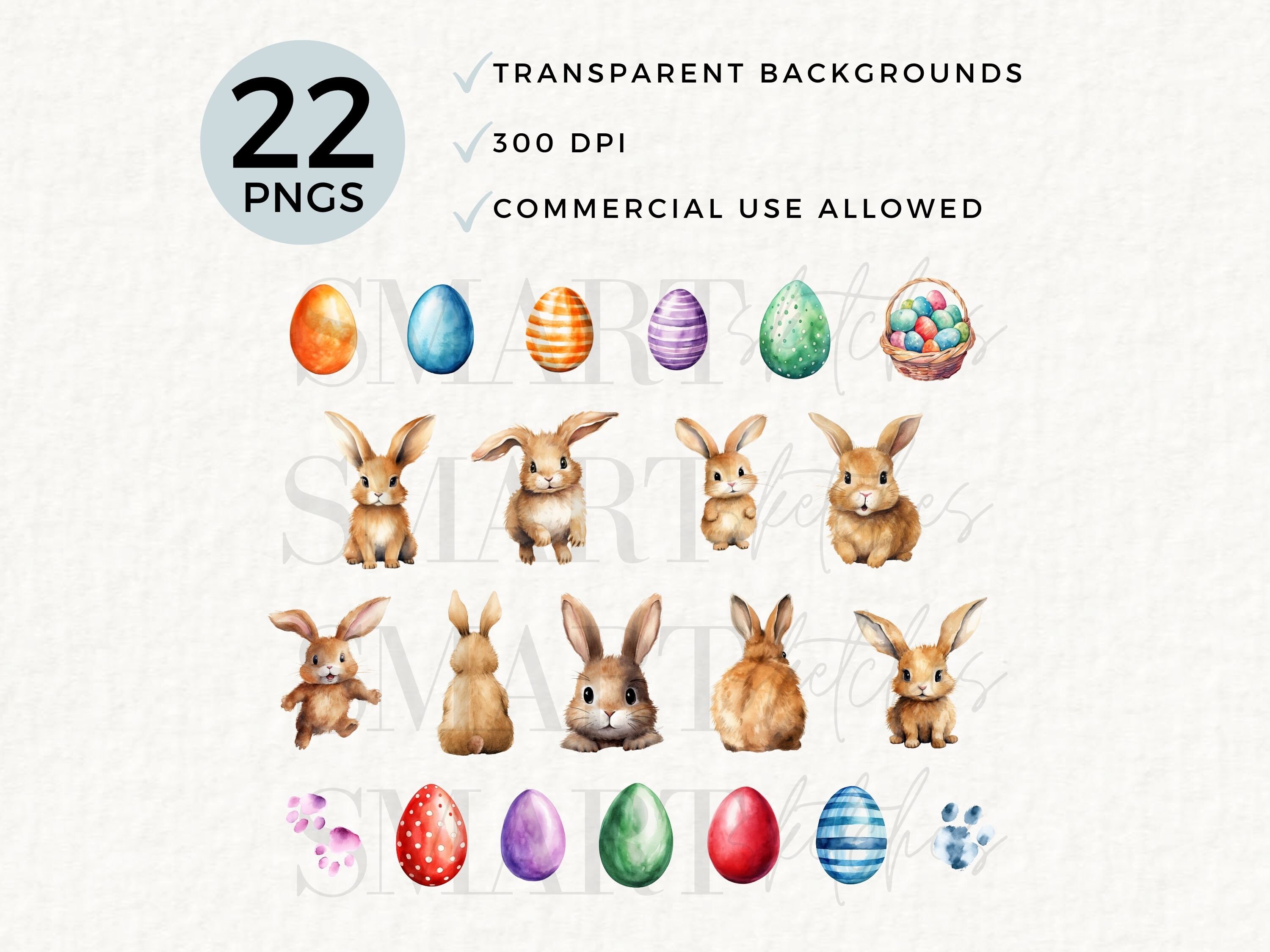 Hoppy Easter Clipart Bundle, Pretty Eggs, Bunnies, Rabbits, Peeking ...