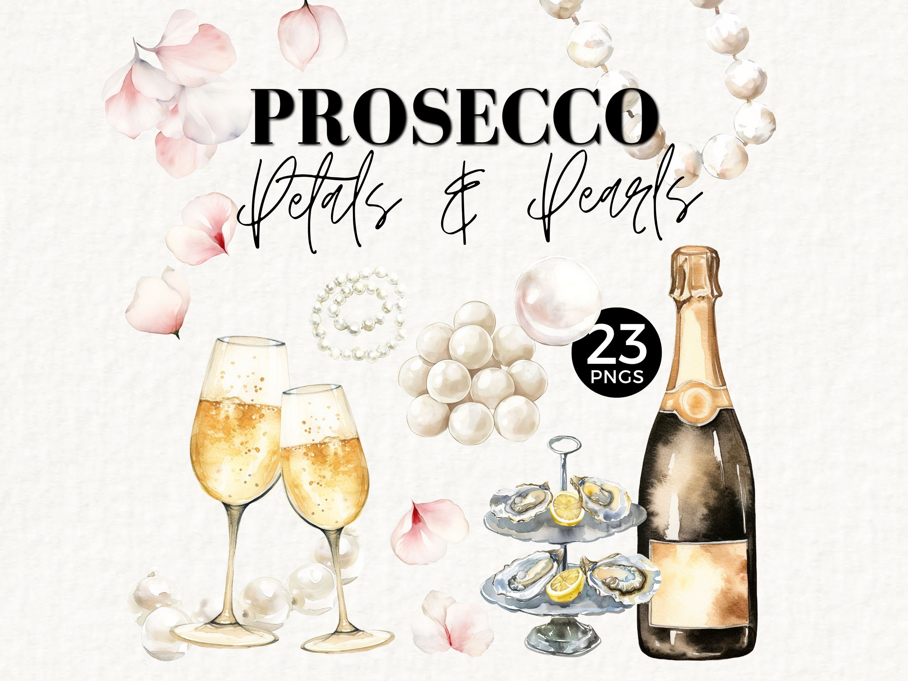 Bridal Shower Pearls and Prosecco Party Clipart, Petals, Jewellery PNG ...