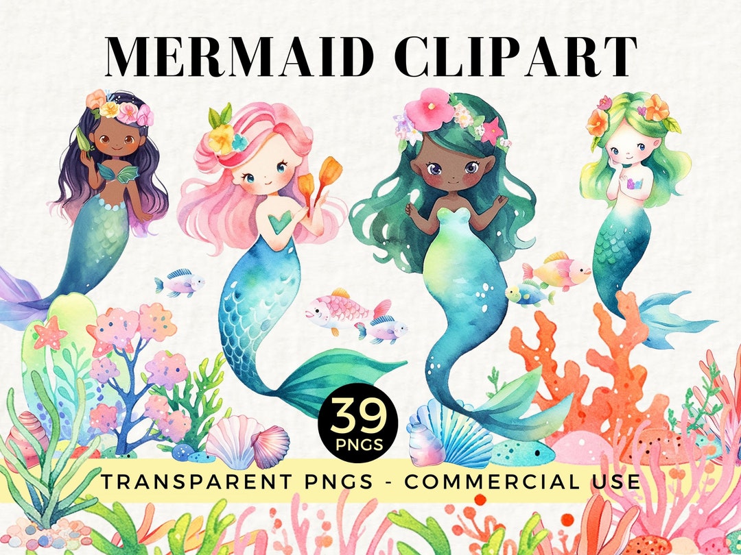 Mermaid Watercolor Clipart, Transparent PNG Illustrations, Underwater ...
