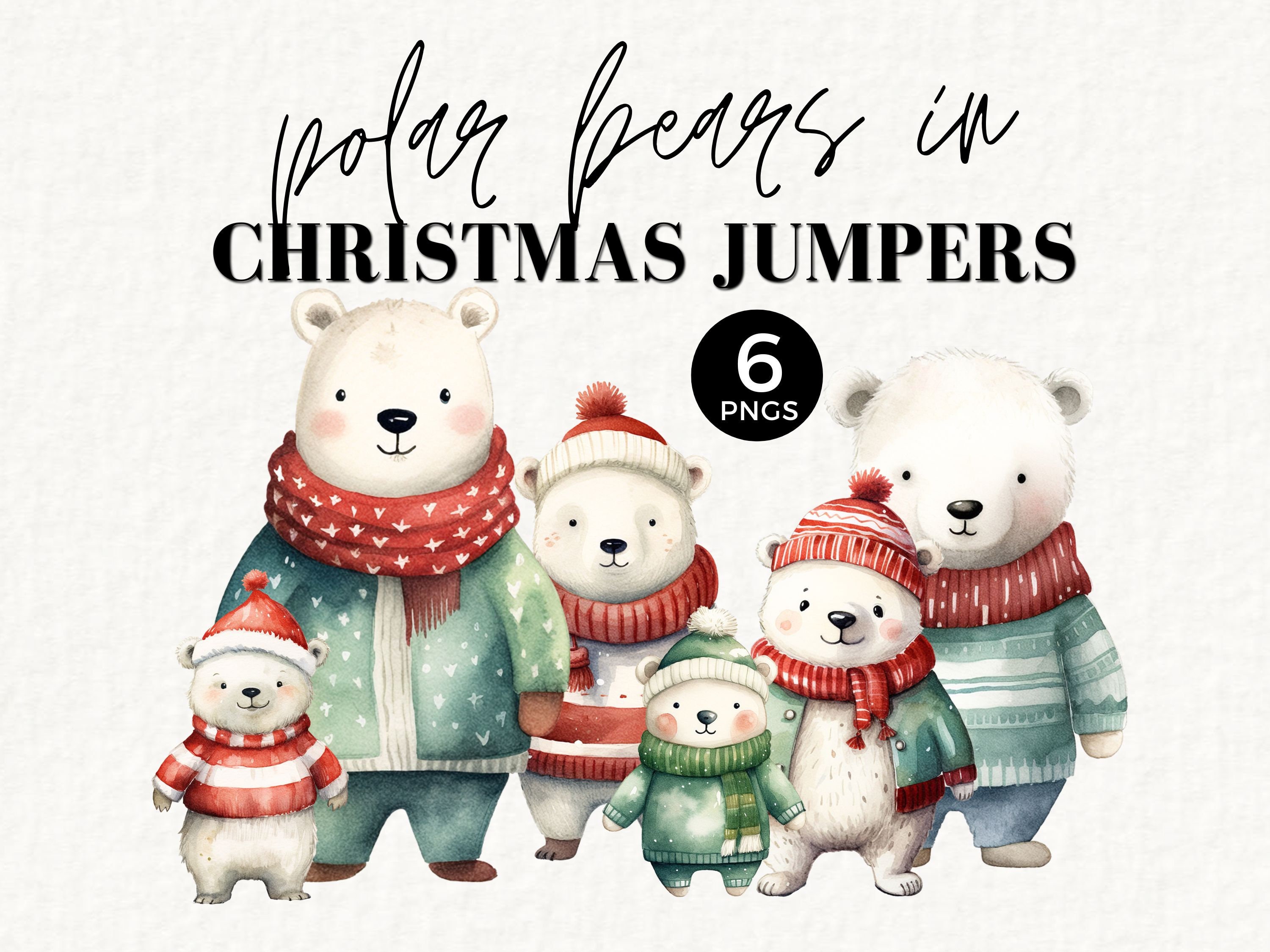 Winter Animal Clipart, Polar Bear in Ugly Christmas Sweater, Woodland ...