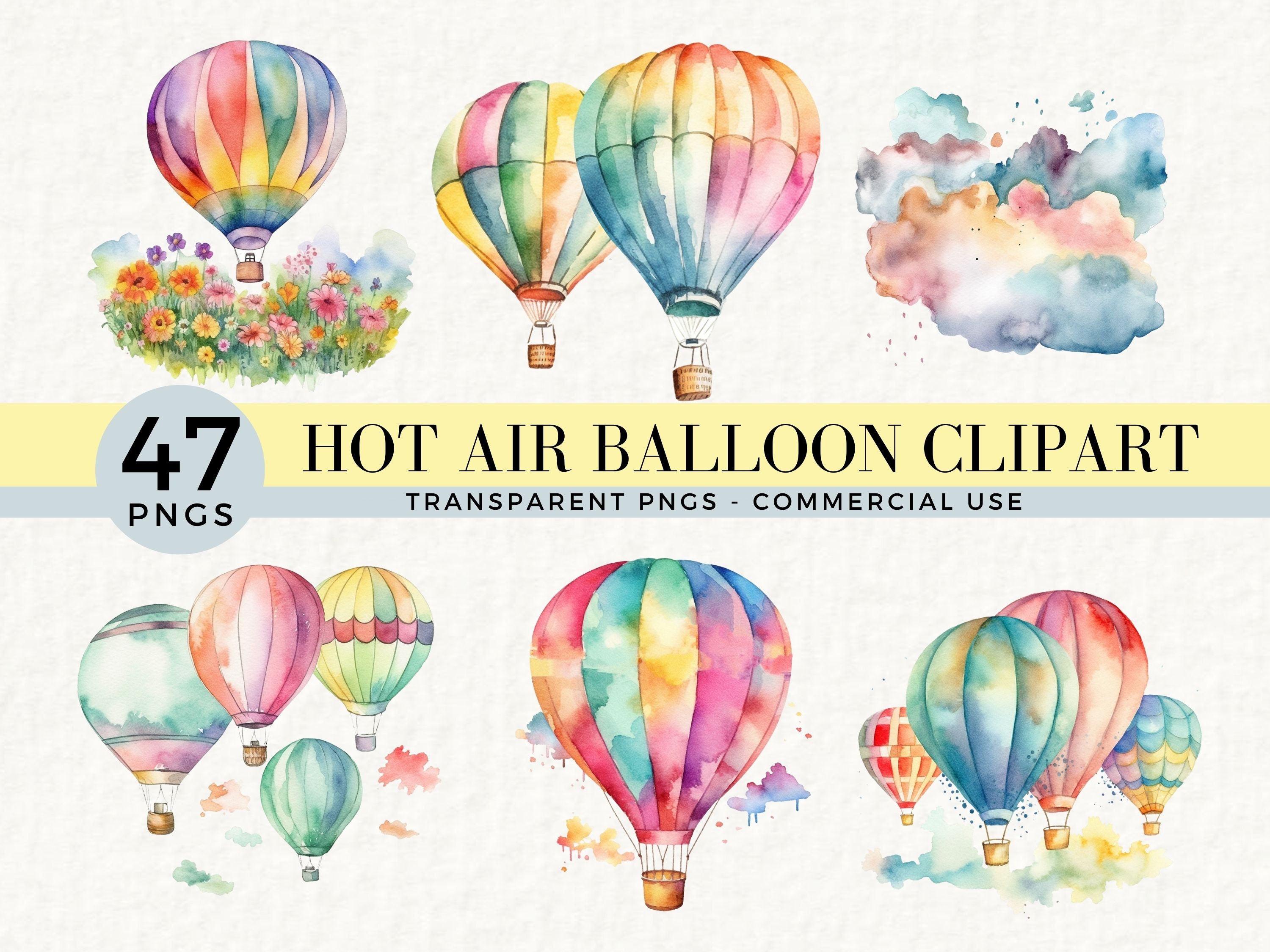 Hot Air Balloon Clipart Watercolor 21 Transparent Pngs - Etsy