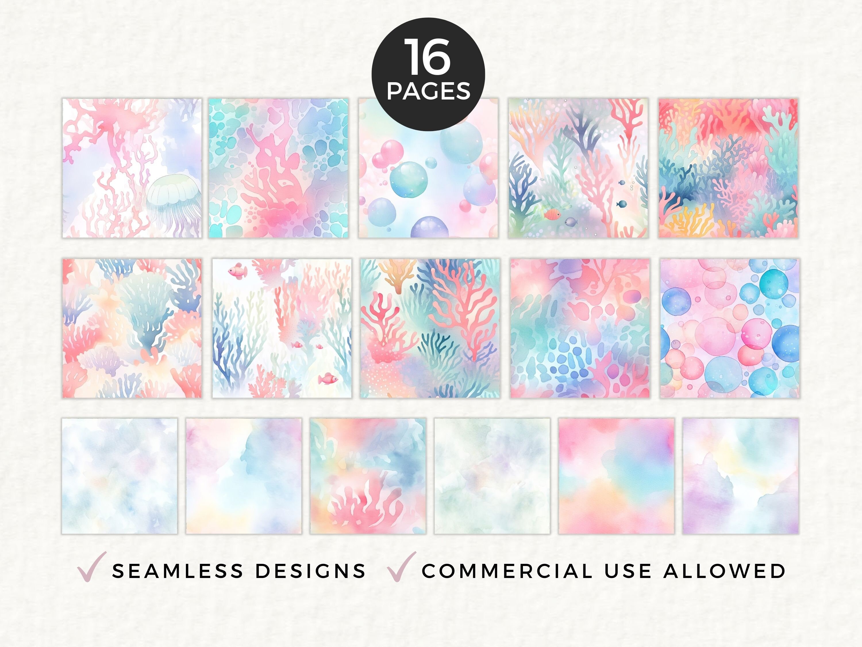 Under the Sea Digital Background, Seamless Paper, Coral and Bubbles ...