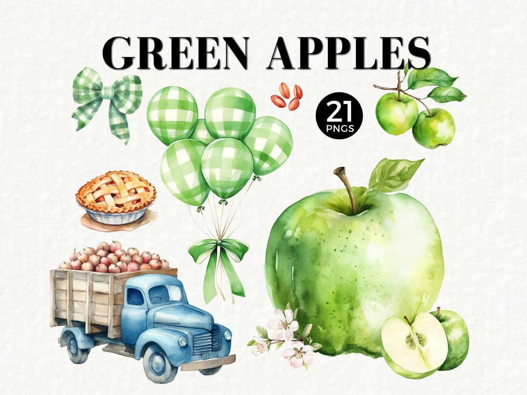 Green Apple Clipart Commercial Use Set, Transparent PNG, Apple of Our ...