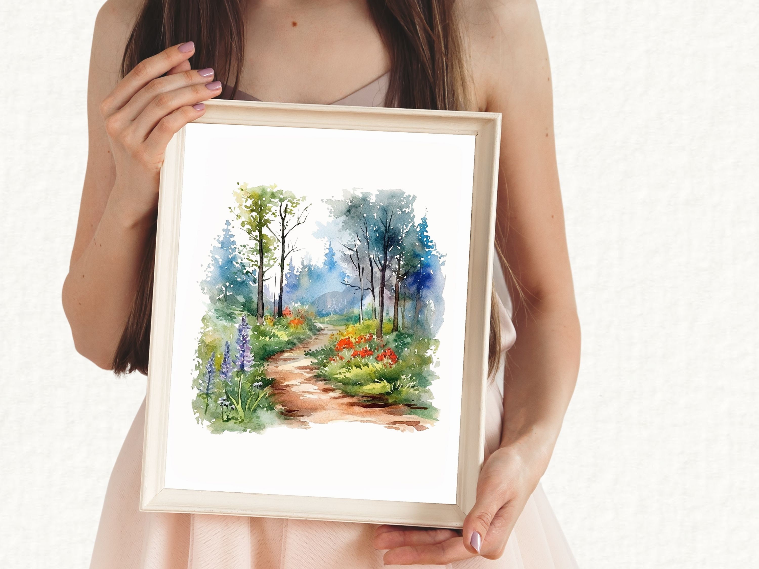 Forest Path Watercolor Clipart, Spring Landscape, 10 Transparent Pngs ...