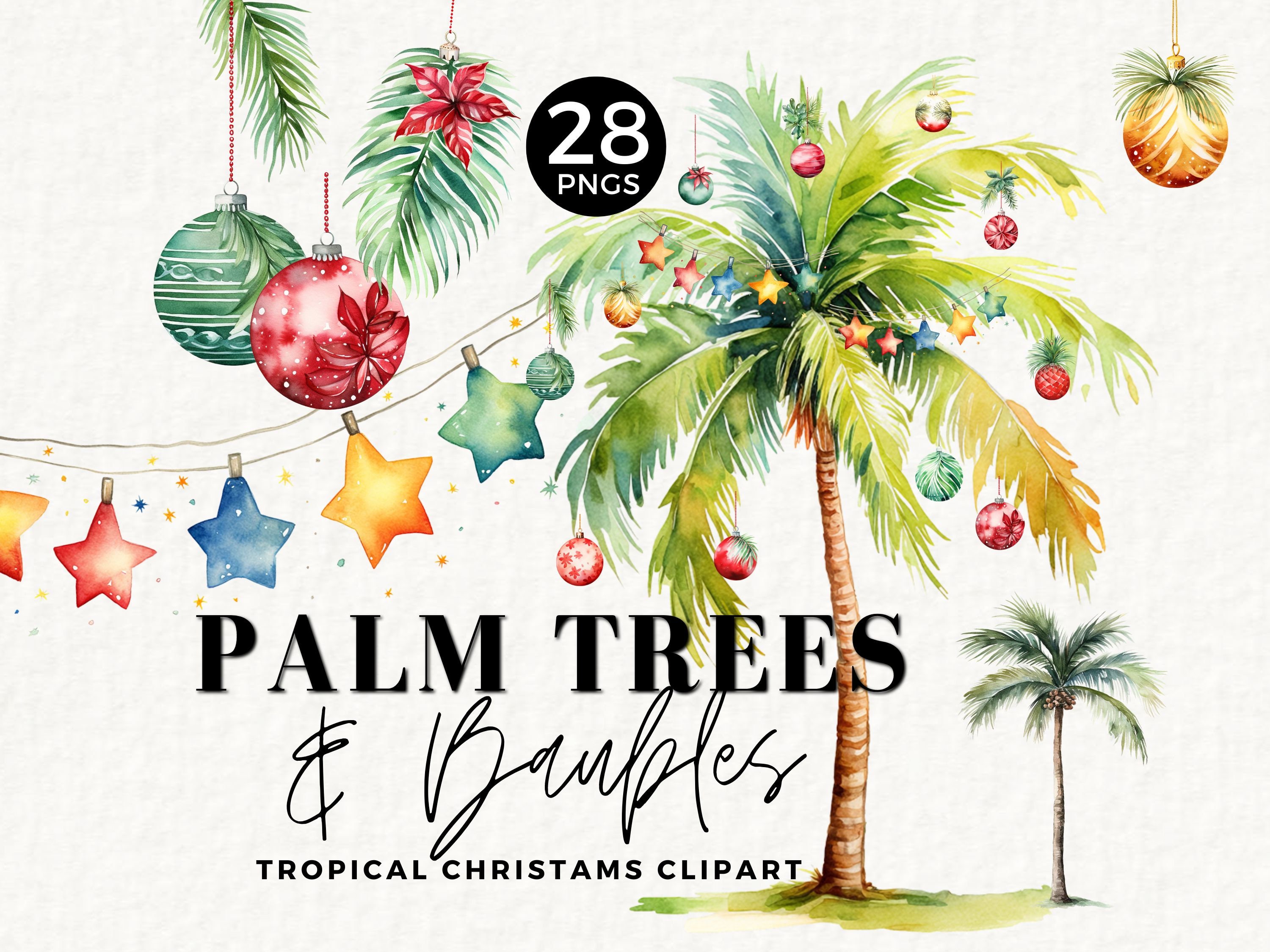 Beach Christmas Clipart, Tropical Xmas PNG, Palm Tree Watercolor ...