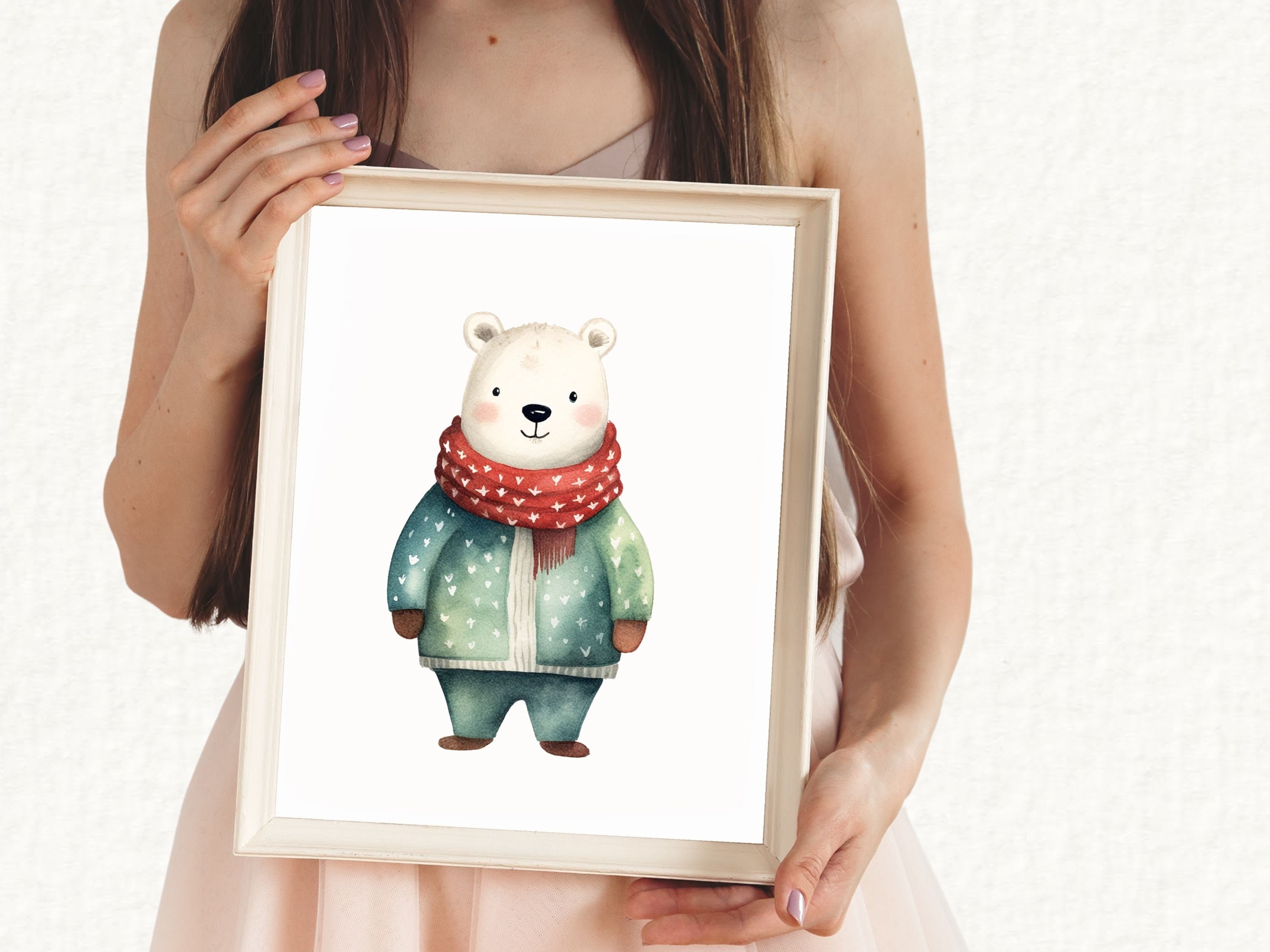 Winter Animal Clipart, Polar Bear in Ugly Christmas Sweater, Woodland ...