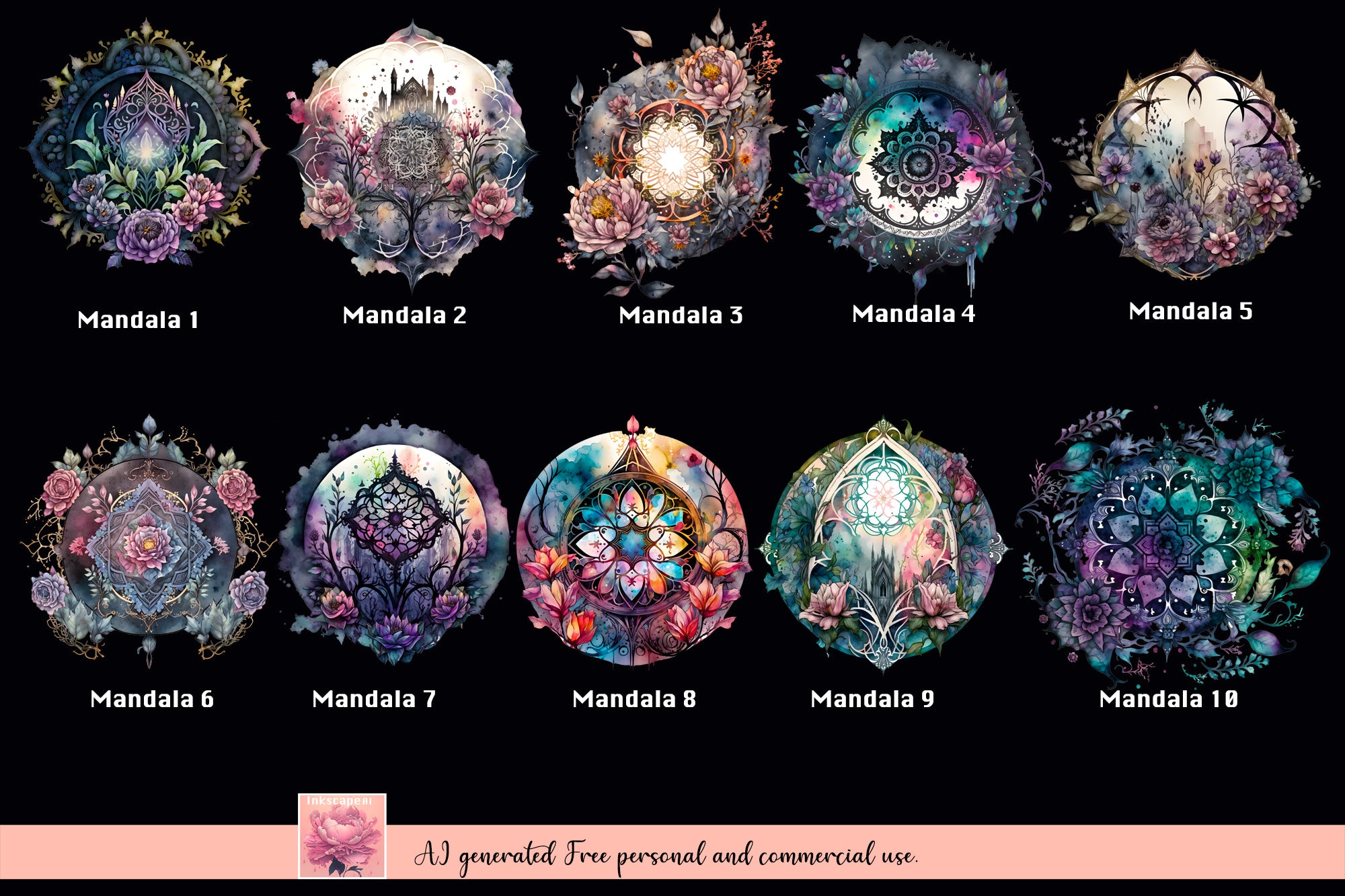 Gothic Mandala Clipart Bundle, Png Transparent Background, 300 Dpi, AI ...