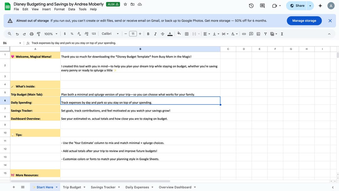 Disney Trip Budget Spreadsheet for Moms | Google Sheets Planner - Etsy