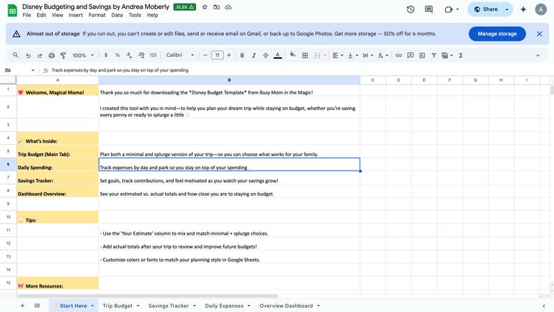 Disney Trip Budget Spreadsheet for Moms | Google Sheets Planner - Etsy