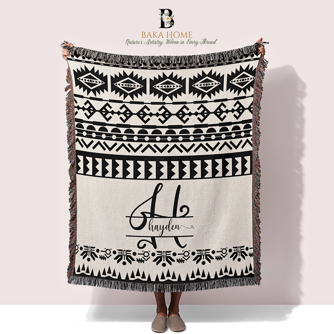 Custom Initial Blanket Personalized Mexican Blanket Woven Throw Couch ...