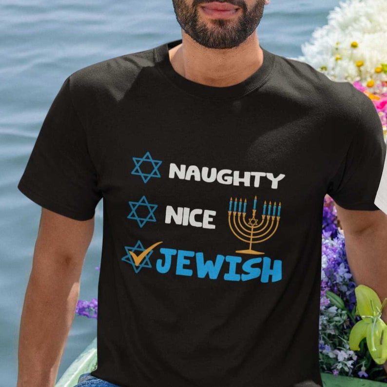 Nice Naughty Jewish Funny Hanukkah T-shirt Hanukkiah Chanukah - Etsy