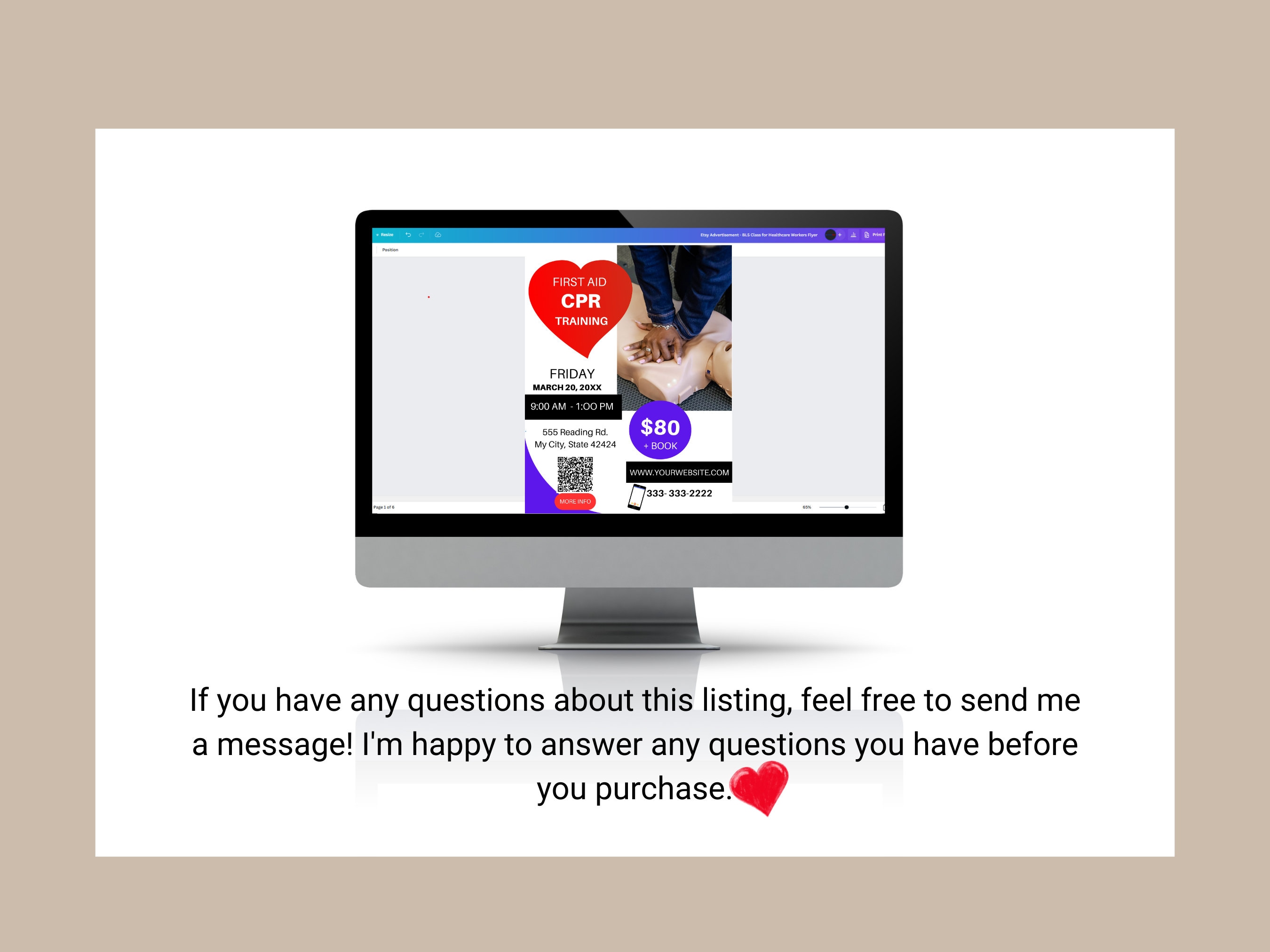 First Aid CPR AED Training Curved Heart Flyer Marketing for CPR ...