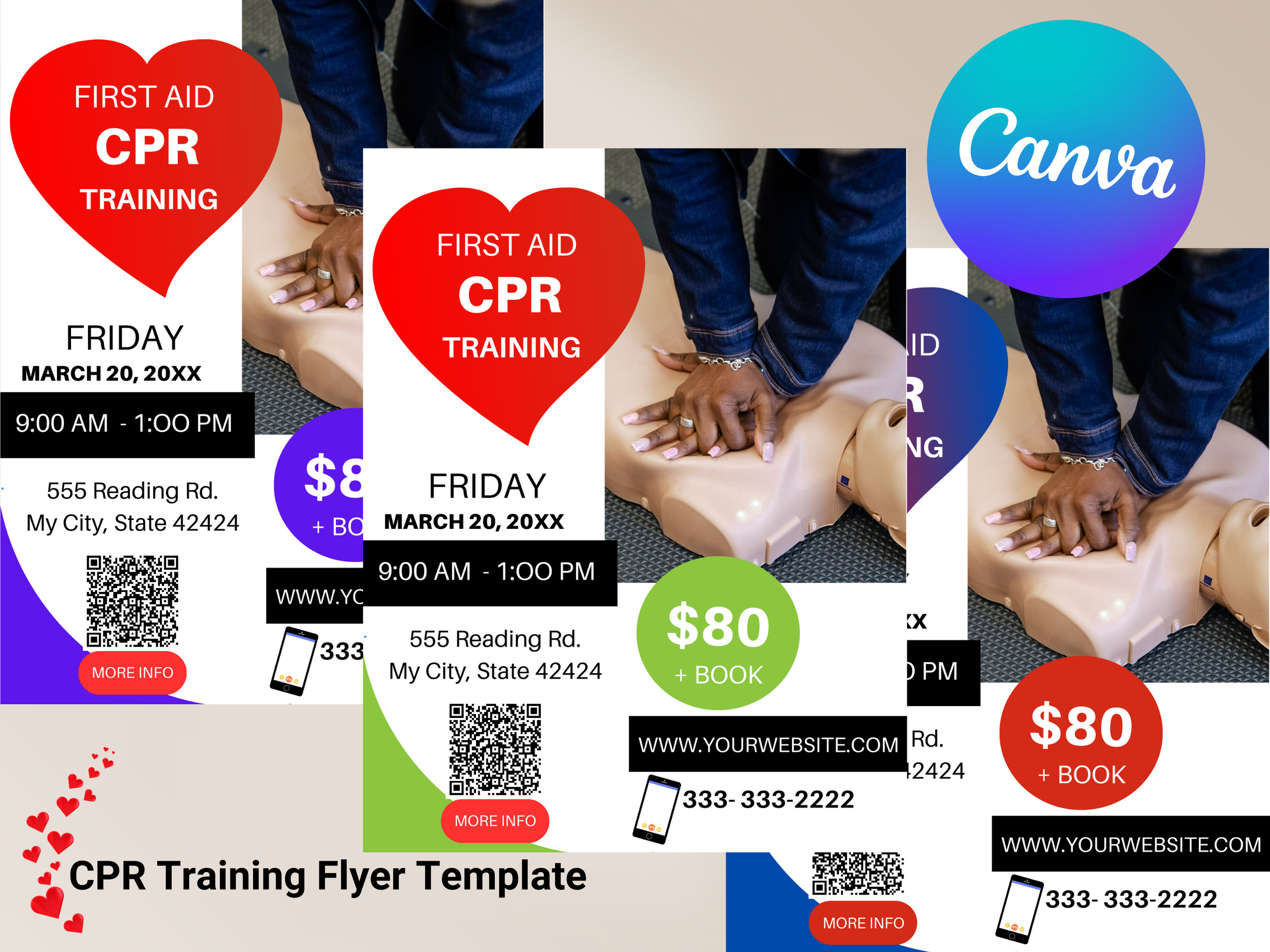 First Aid CPR AED Training Curved Heart Flyer Marketing for CPR ...