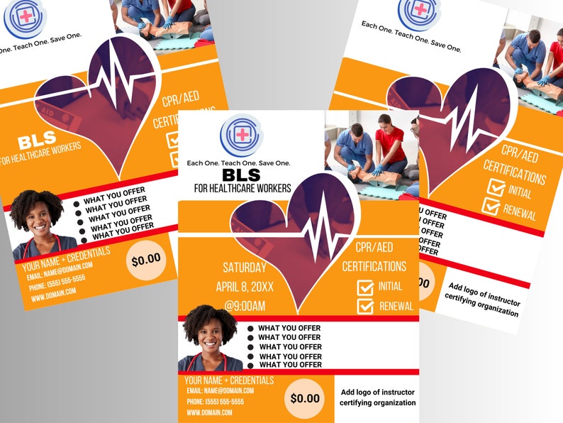 BLS CPR Flyer Template Training Certification Marketing for Cpr ...