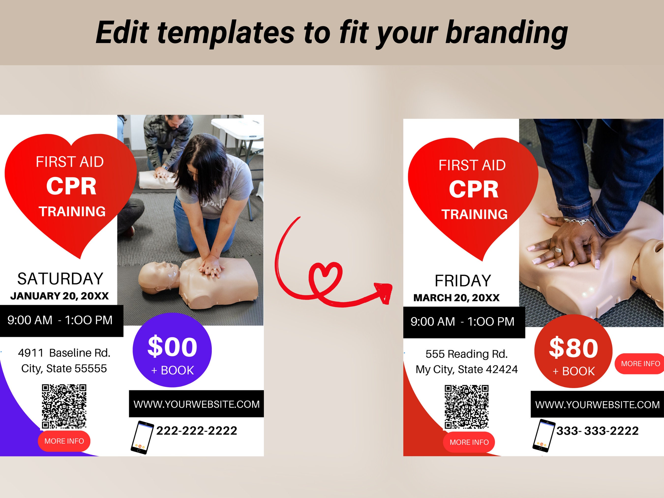 First Aid CPR AED Training Curved Heart Flyer Marketing for CPR ...