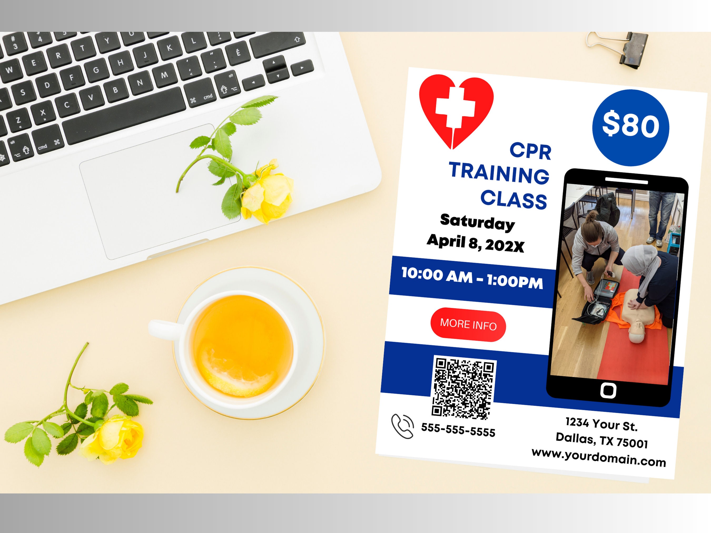 CPR Flyer Training Template CPR Marketing for Cpr Business Flyer First Aid AED Flyer Health Fair ...