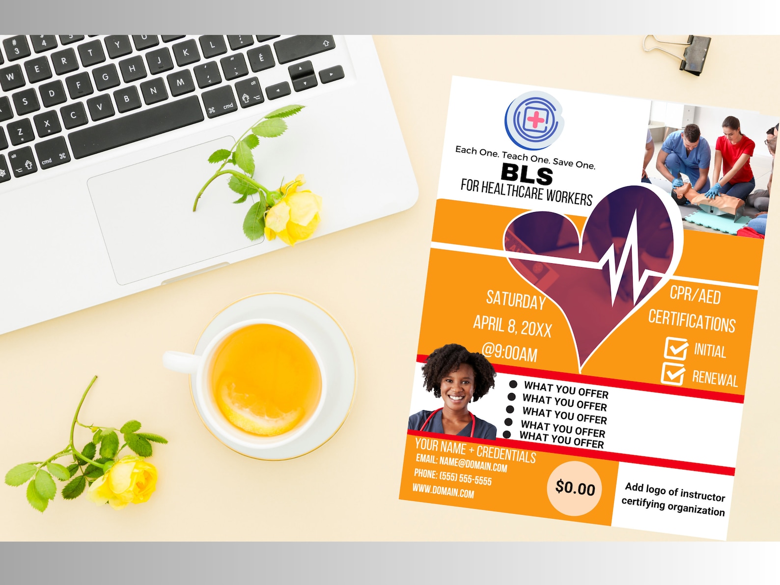 BLS CPR Flyer Template Training Certification Marketing for Cpr ...
