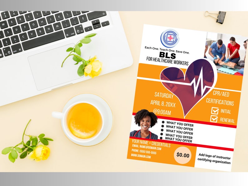 BLS CPR Flyer Template Training Certification Marketing for Cpr ...