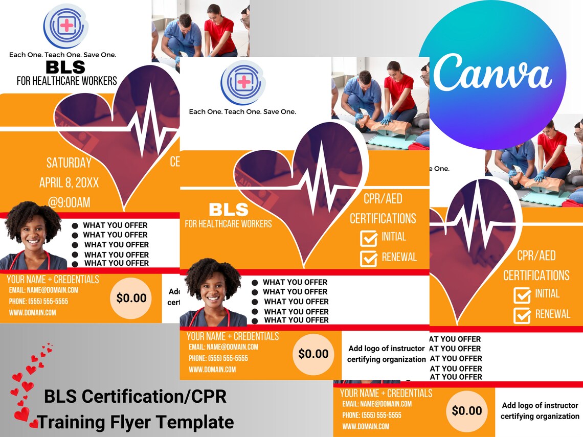 BLS CPR Flyer Template Training Certification Marketing for Cpr ...