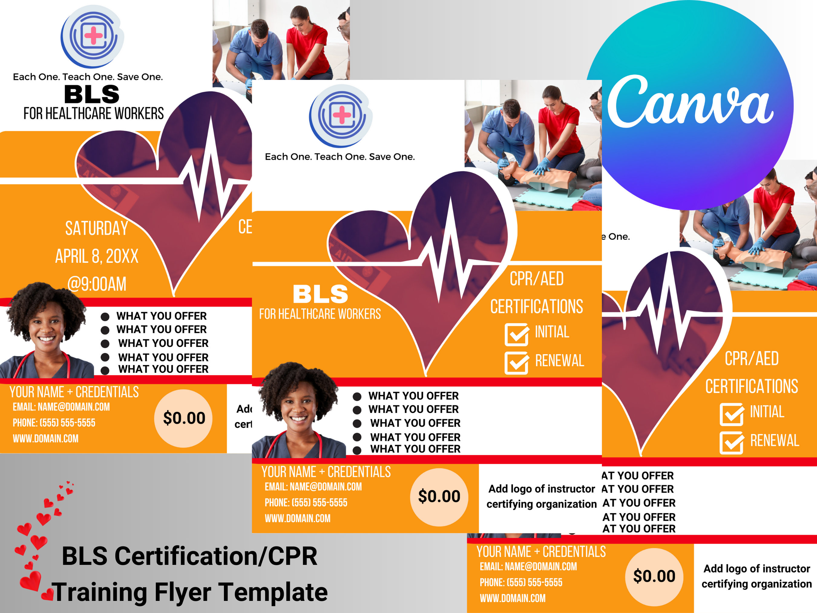 BLS CPR Flyer Template Training Certification Marketing for Cpr ...