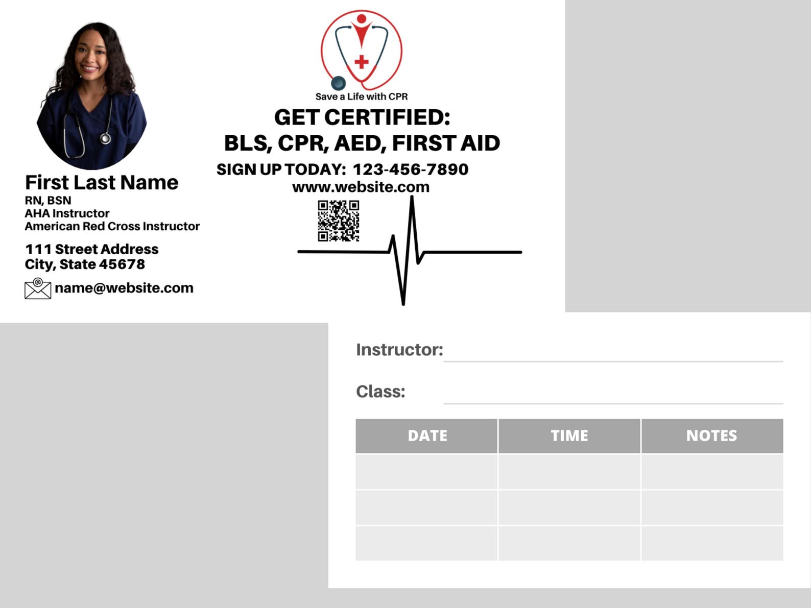 CPR Instructor Business Card Template, BLS Training (canva, Instant ...