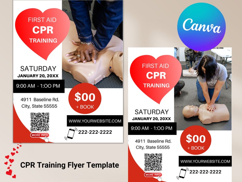 First Aid CPR AED Training Curved Heart Flyer Marketing for CPR ...