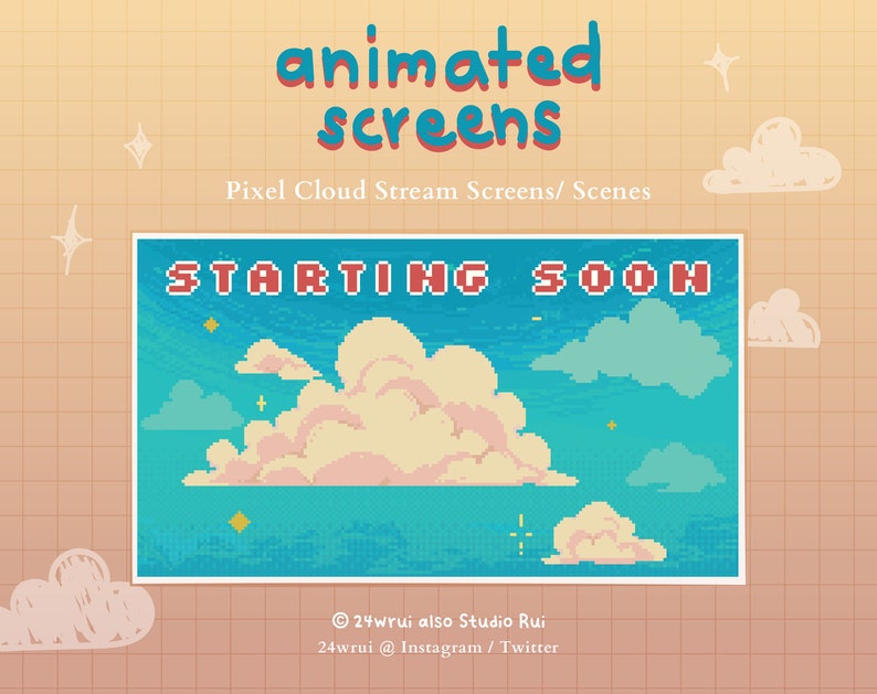 Cute Cozy Animated Cloud Sky Pixel Art Streaming Screens Scenes Be ...